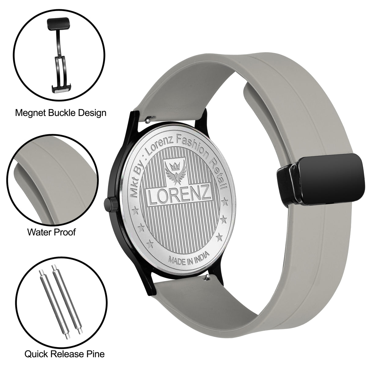 Lorenz Slim Case Analog Watch with Grey Magnetic Lock Strap | Watch Fo ...