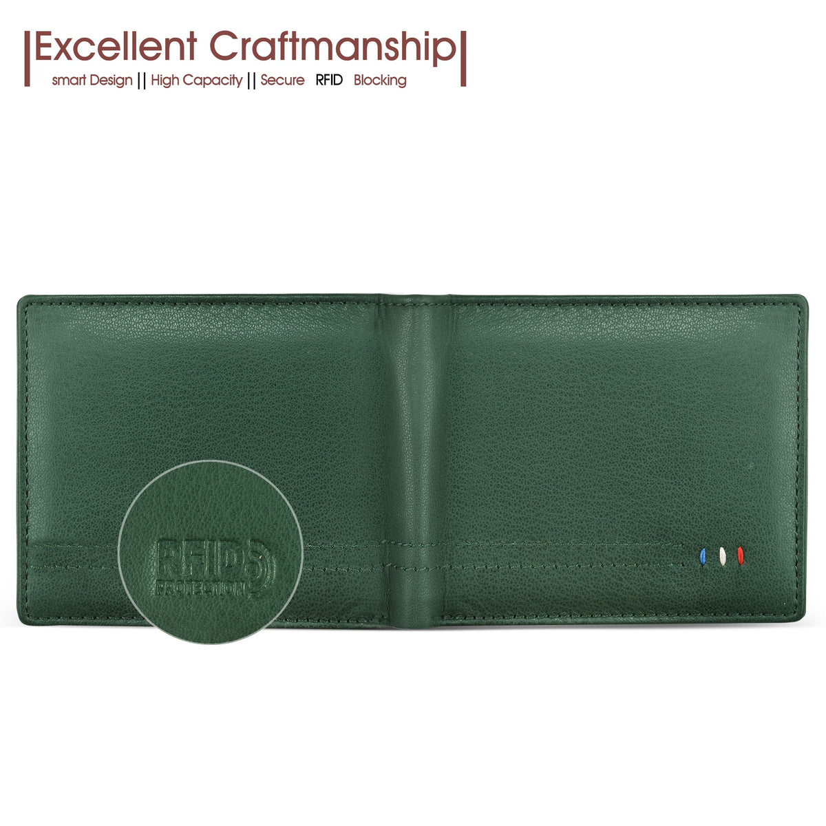 Lorenz Forest Green Leather Bi-Fold Wallet - RFID Blocking – Lorenz Fashion